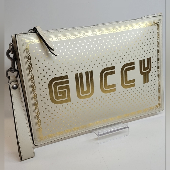 Gucci | Bags | Gucci Guccy X Sega White Calf Leather Large Clutch Limited Edition | Poshmark